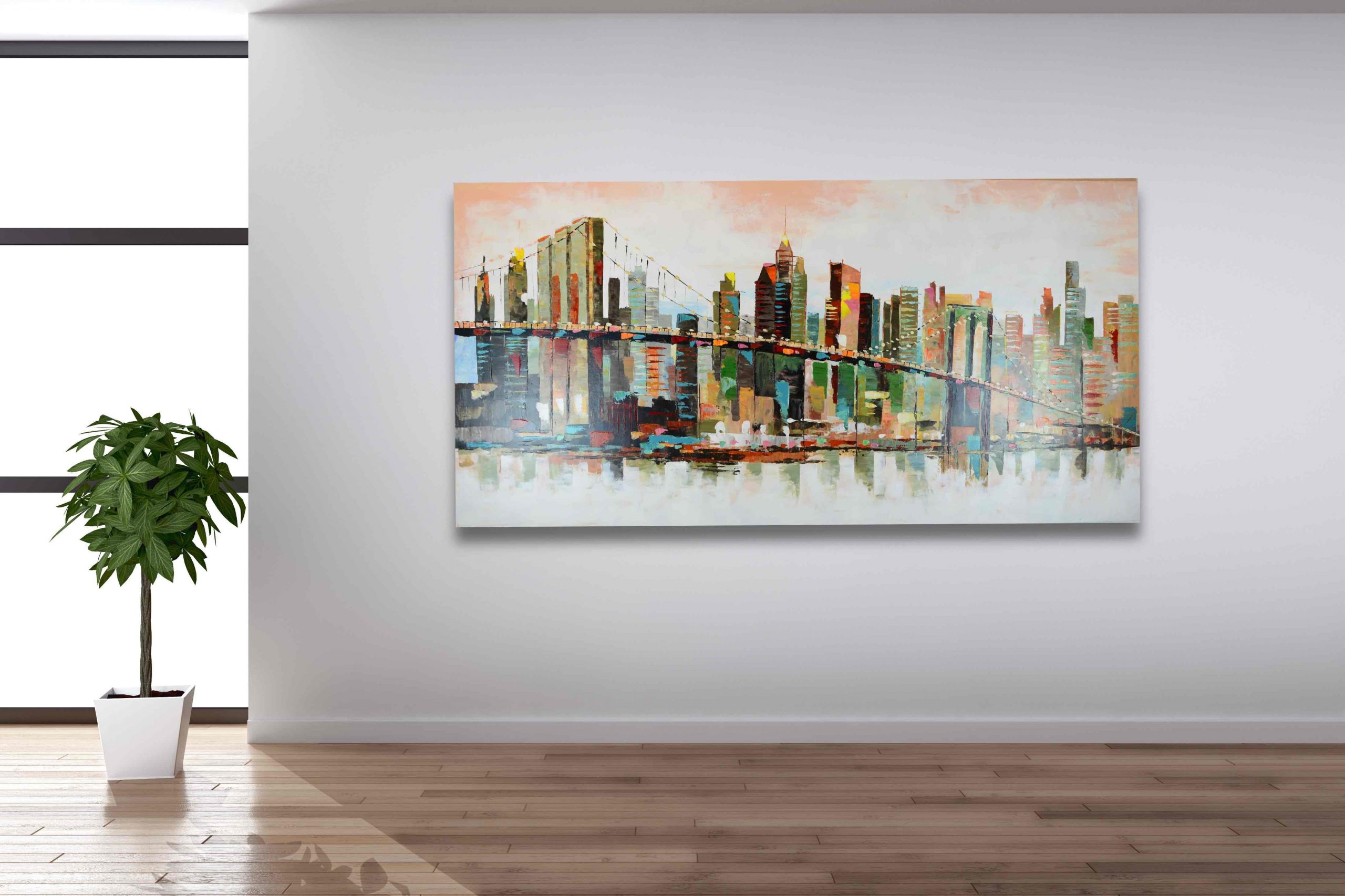 Tavla 148x48cm Stad med Bro - Art'n'Design